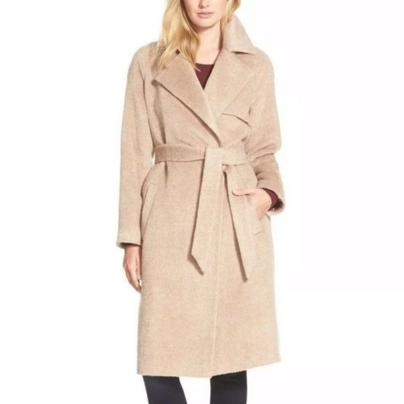 Trina Turk Trina Turk Beige Delaney Long Wrap Trench Wool Alpaca Coat ...