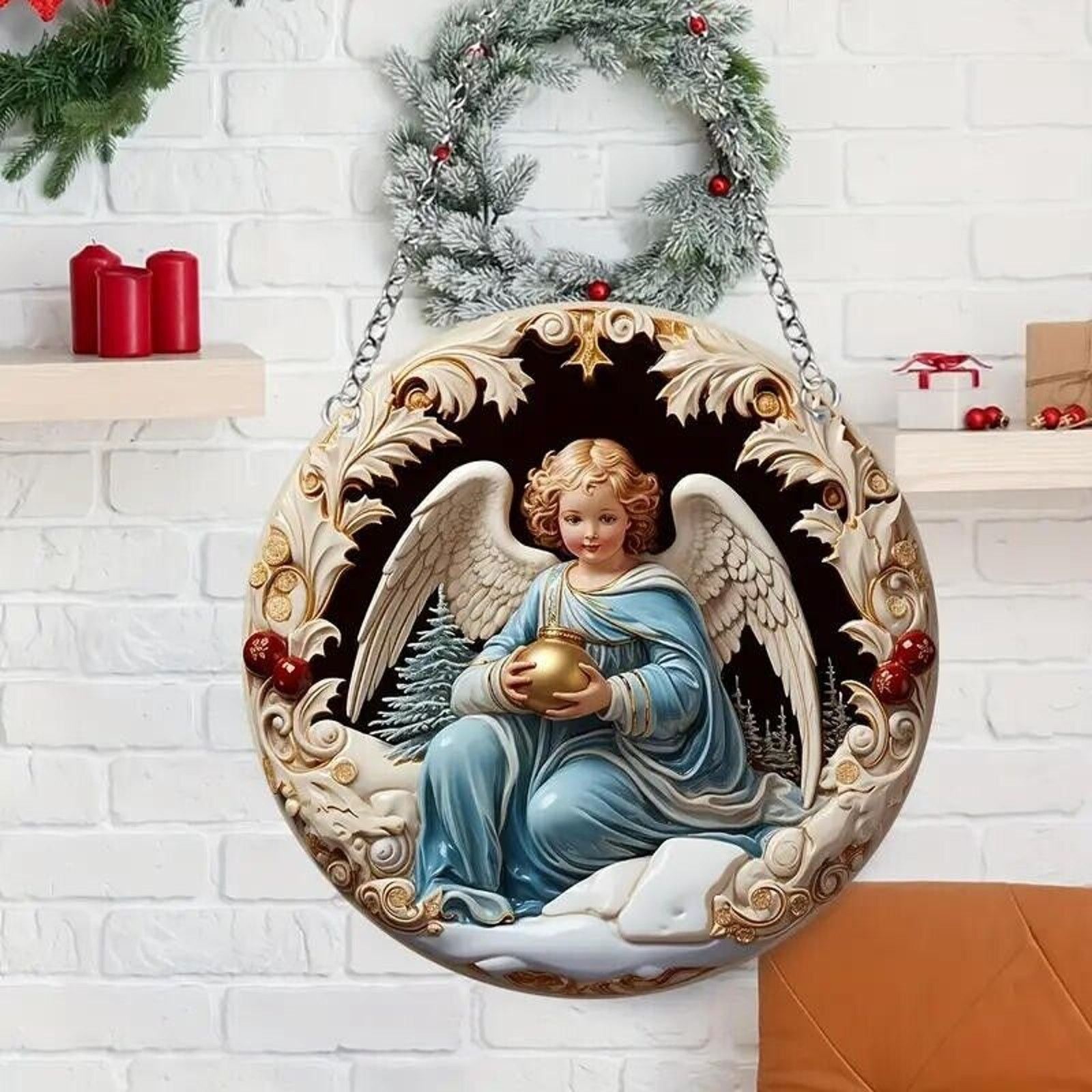 Other 3D Look Blessing Angel Round Acrylic Hanging Christmas Décor ...