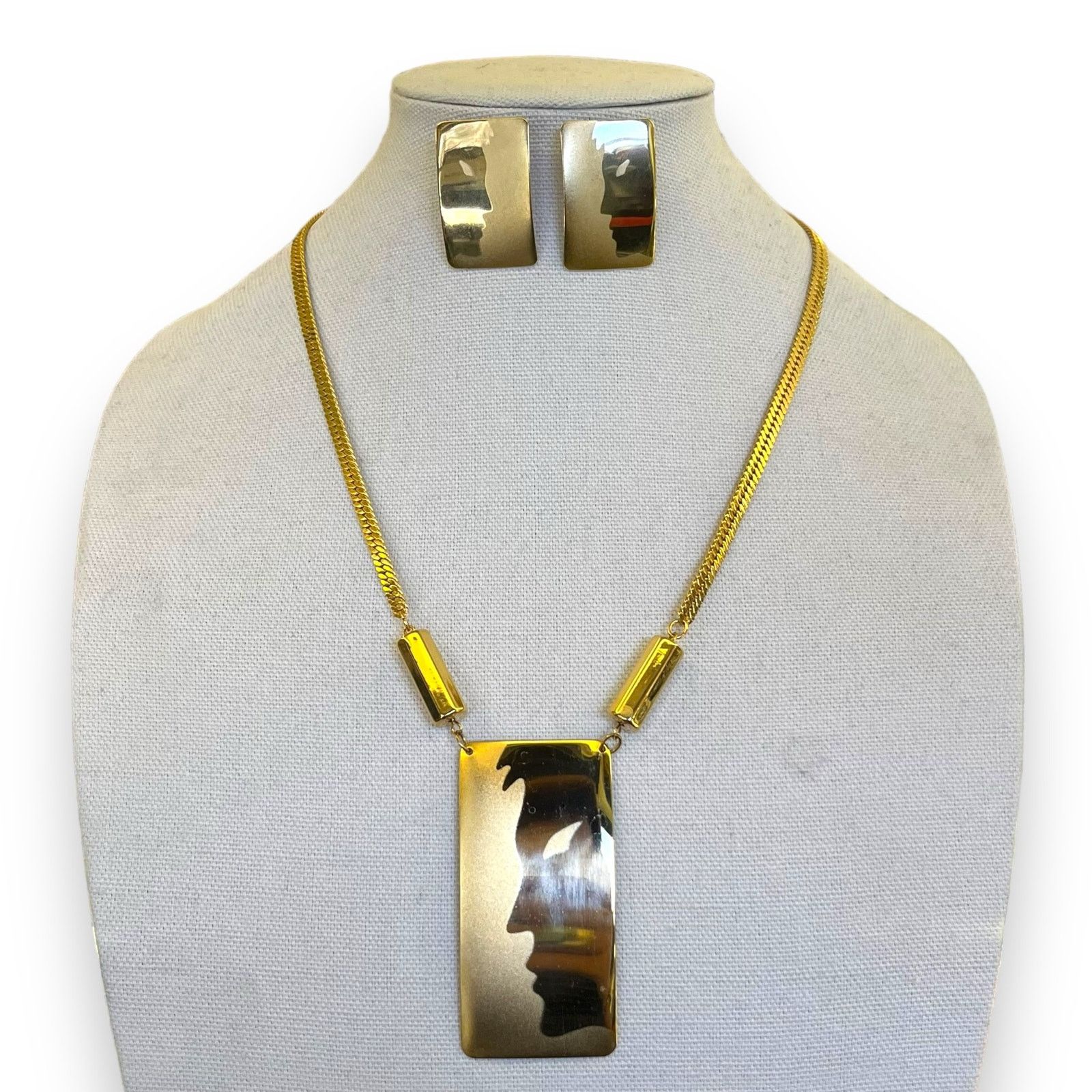 Vintage Rare Unique 1980s Frosted Metal Face Jewelry Set | Grailed