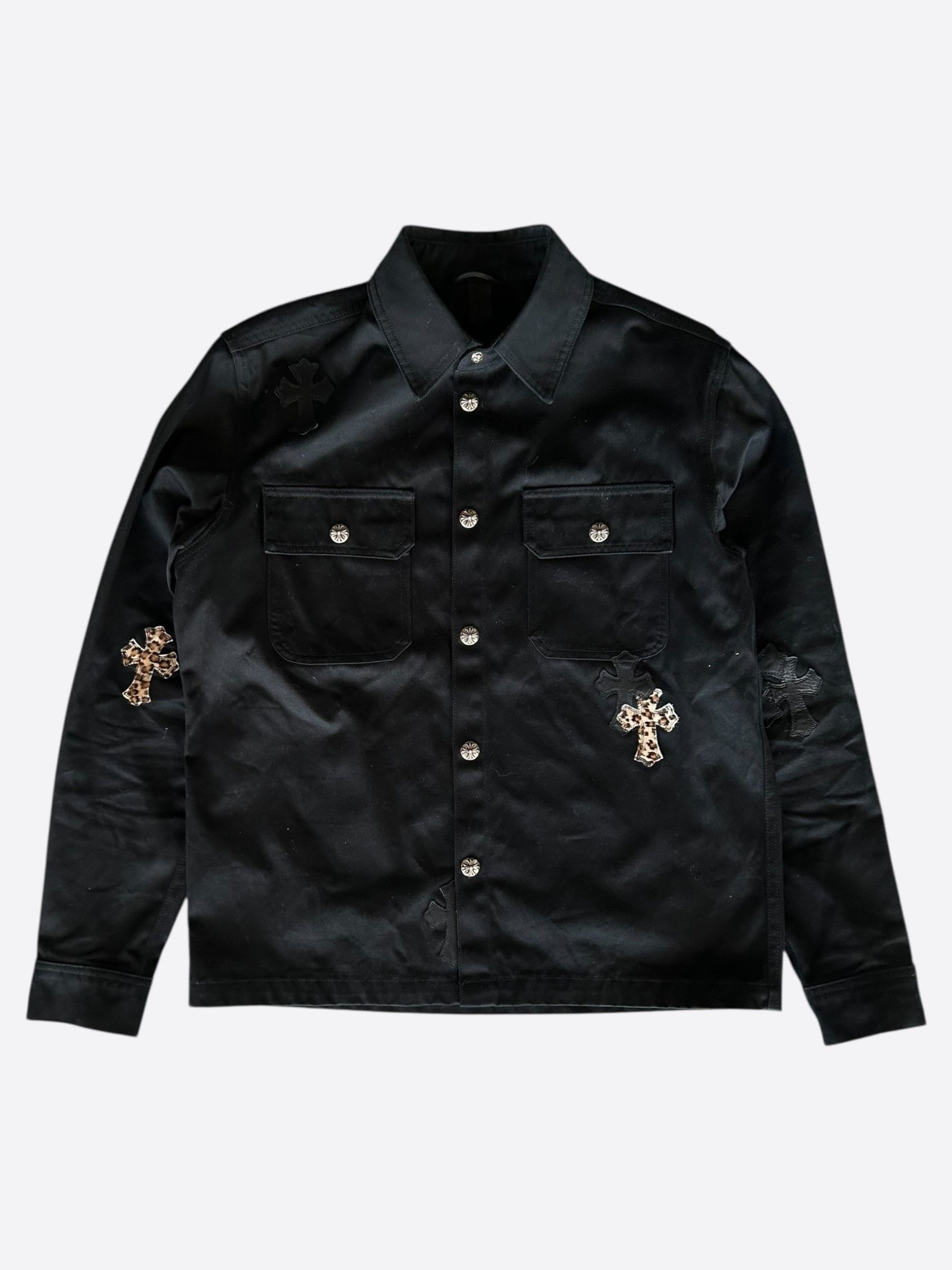 Chrome Hearts Chrome Hearts Black & Cheetah Cross Patch Work Dog Jacket | Grailed