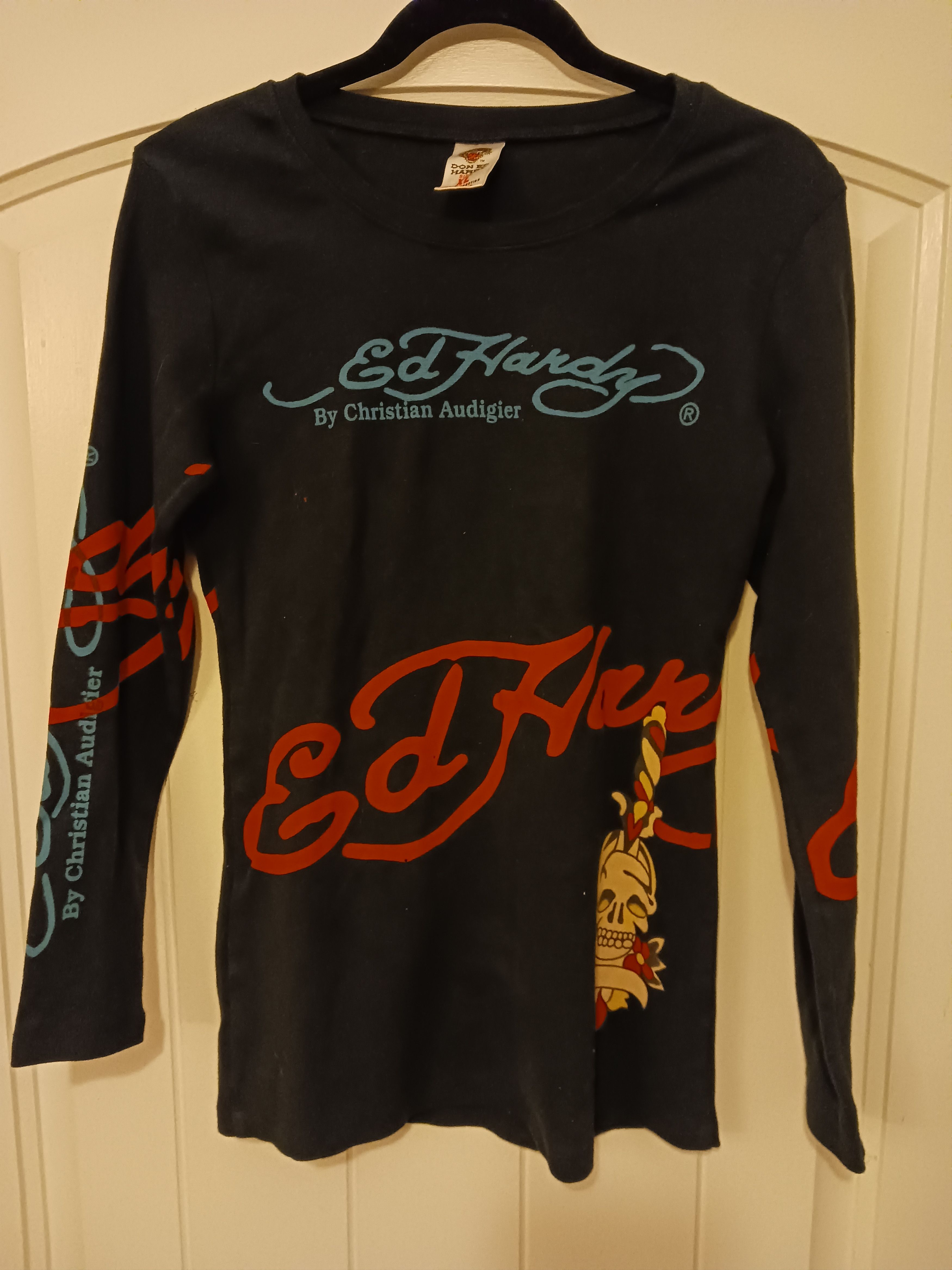 Ed Hardy 100% Cotton Long Sleeve Beaded "Day of Dead" Shirt | Grailed