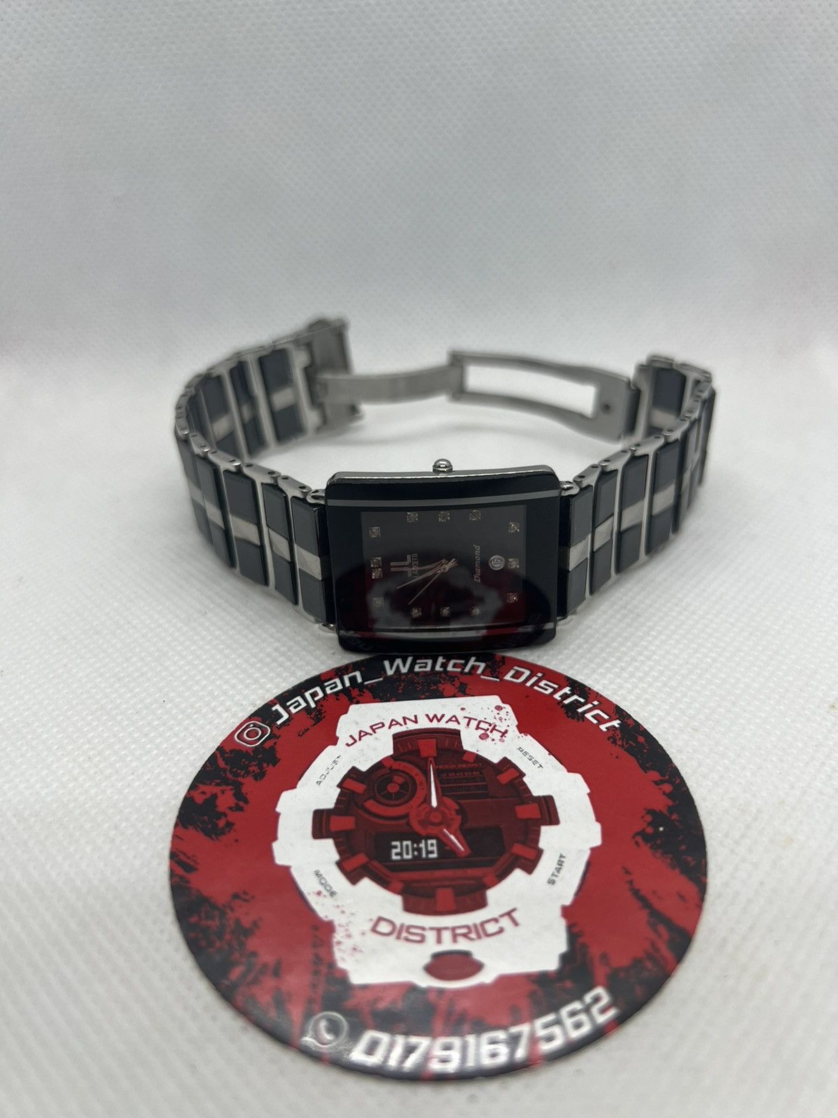 Authentic × Vintage × Watch LANCETTI Tungsten Diamond Rectangular Black ...