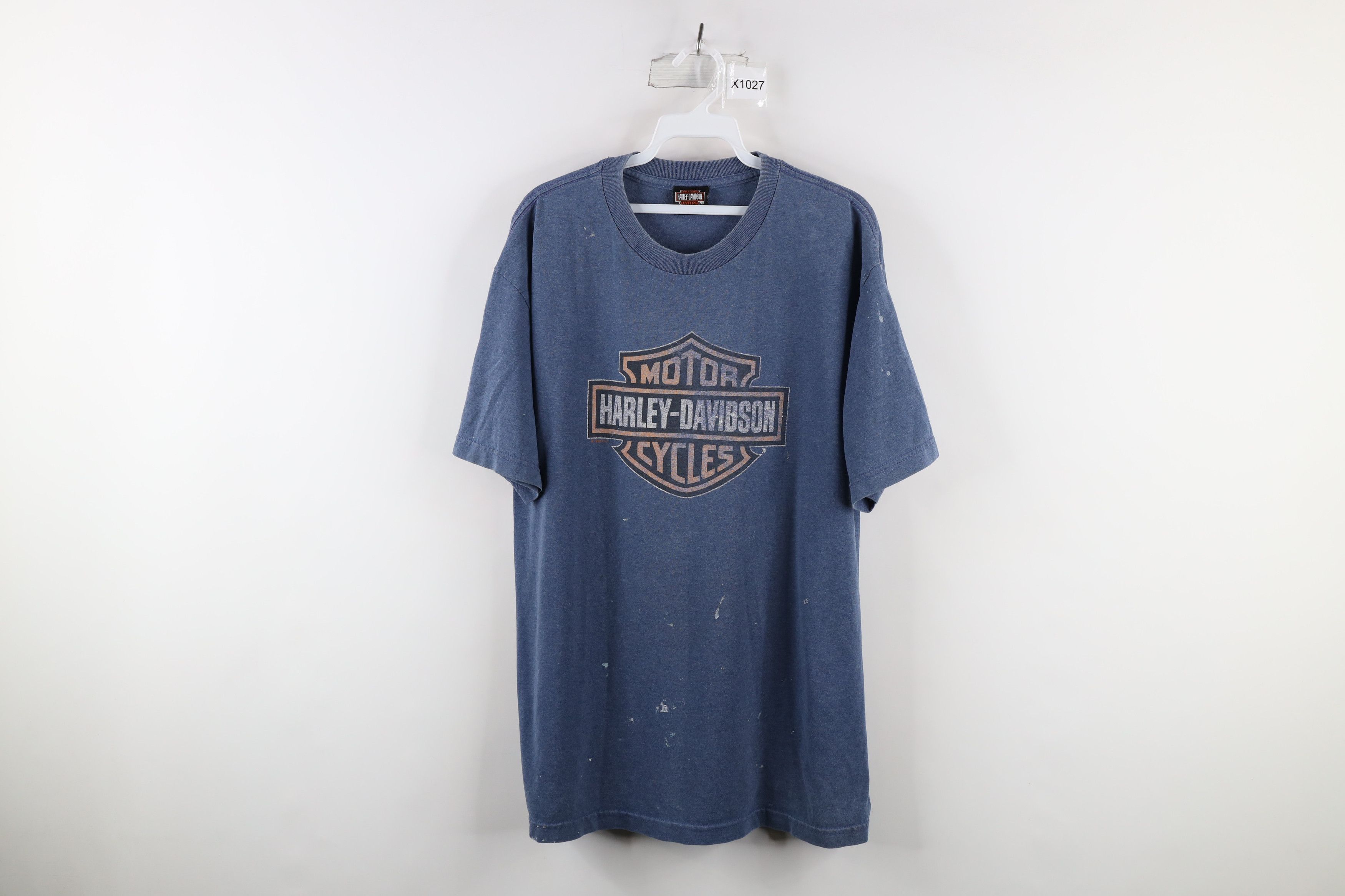 Harley Davidson × Vintage Vintage 90s Harley Davidson Spell Out Big Logo T-Shirt Blue | Grailed