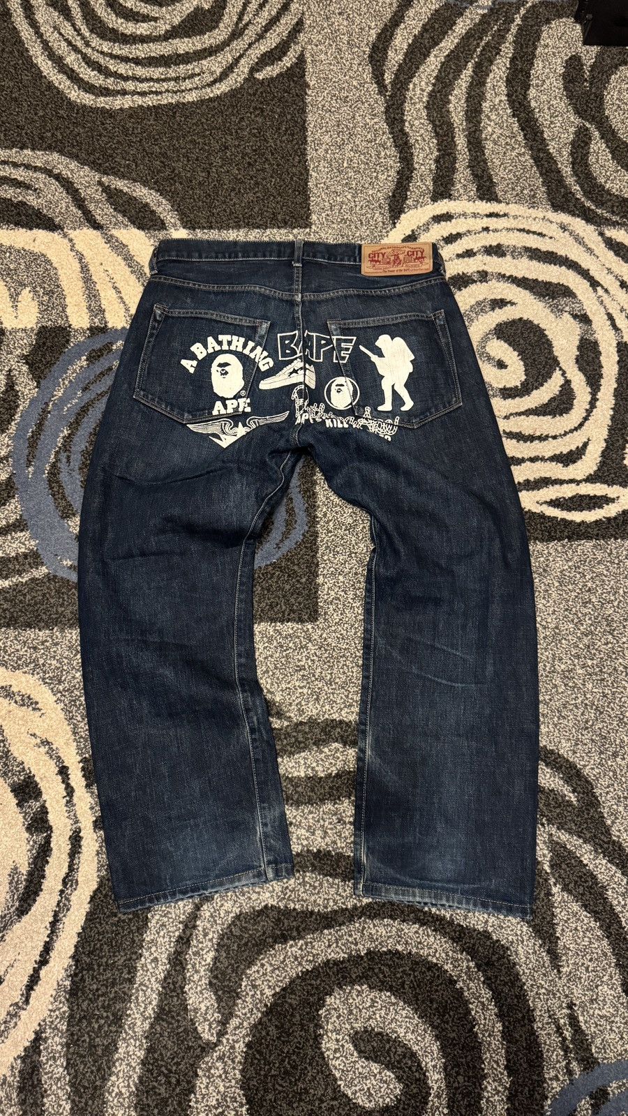 Bape A Bathing Ape Multi Logo Denim Jeans Light Wash Nigo Style | Grailed