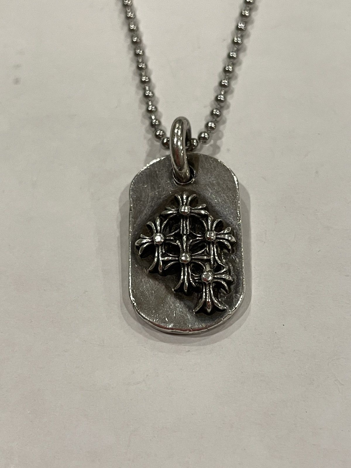 Chrome Hearts Chrome Hearts Cemetery Cross Dog Tag Ball Chain Necklace ...
