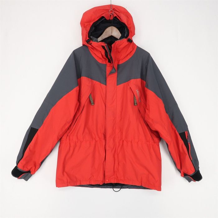 Marmot Vintage Marmot Gore Tex Shell Jacket Mens Large Red Gray Hooded Full Zip | Grailed