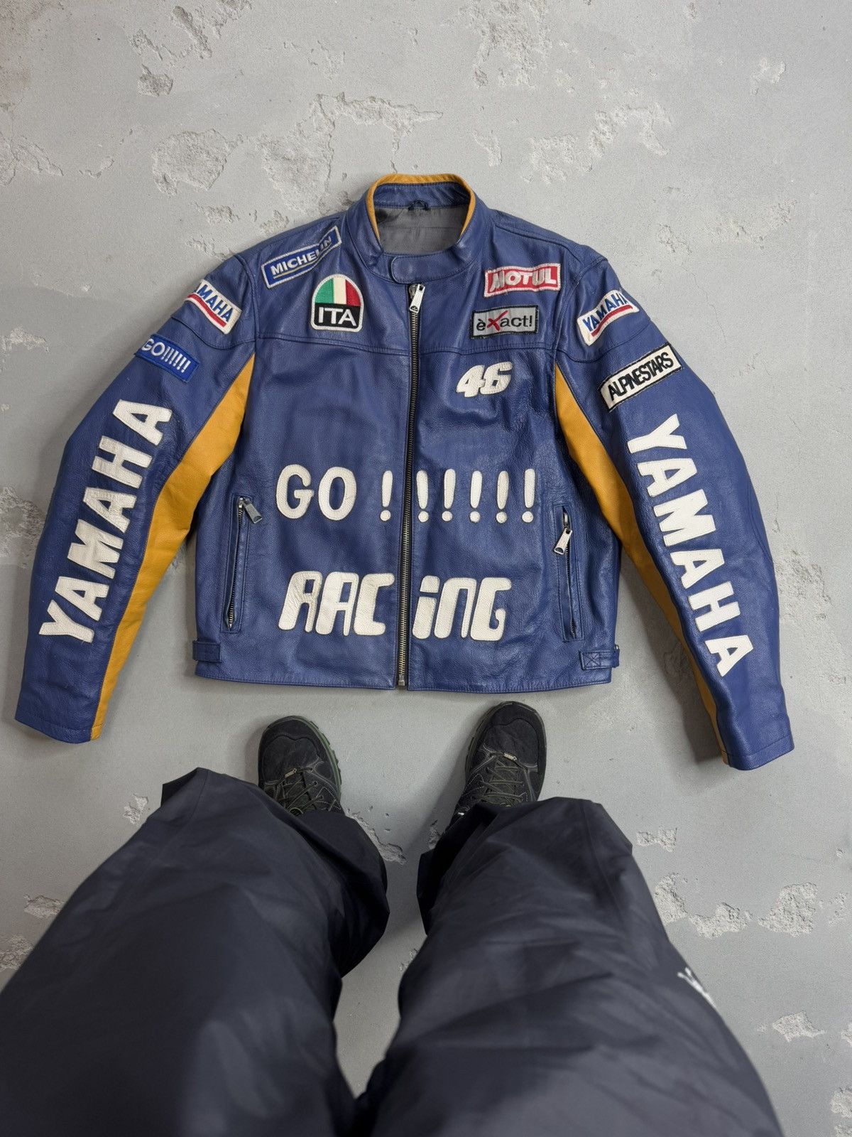 Leather Jacket VINTAGE RACING LEATHER JACKET V/46 VALENTINO ROSSI STYLE ...