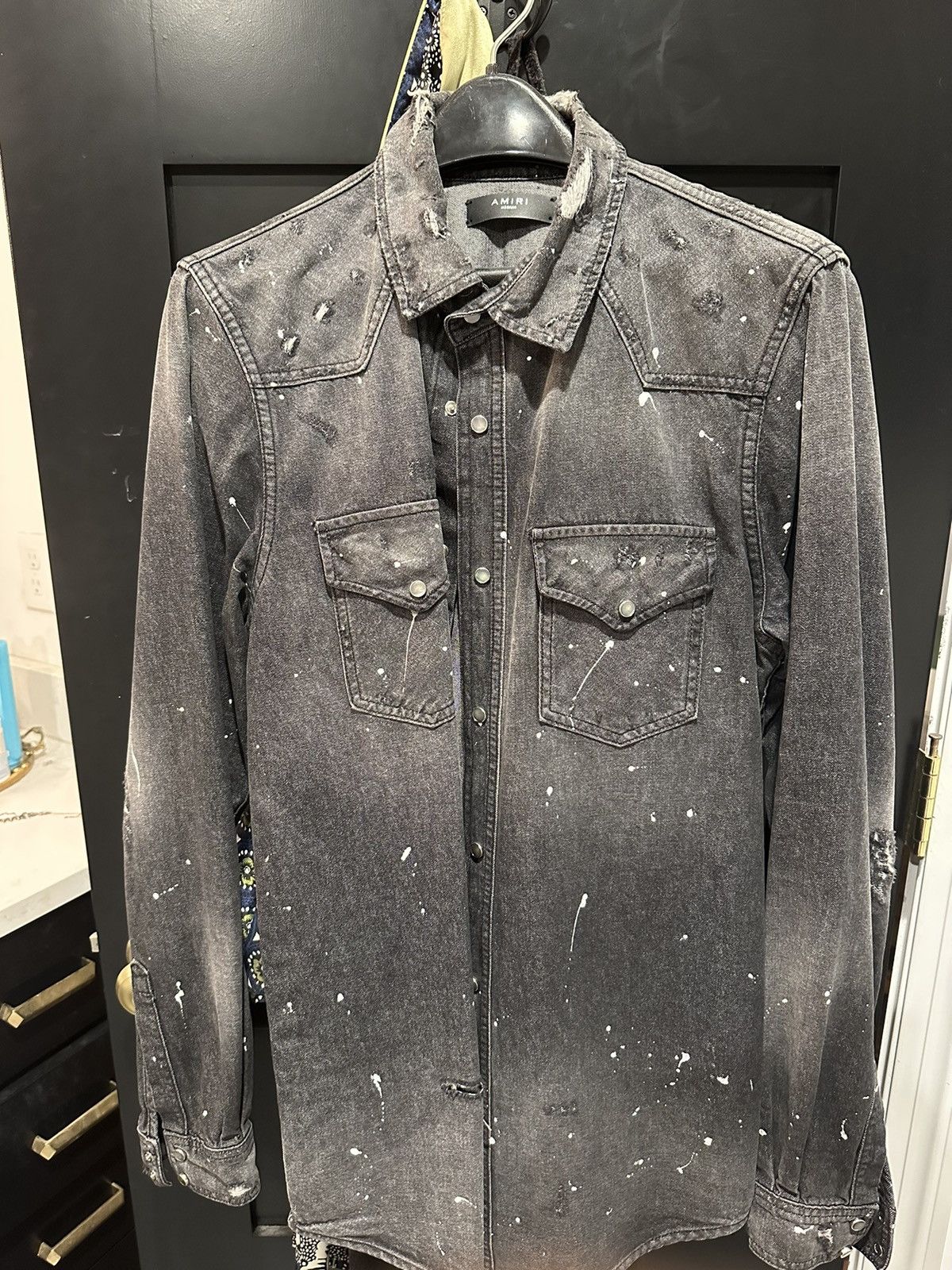 Amiri Washed black paint splatter western | Grailed