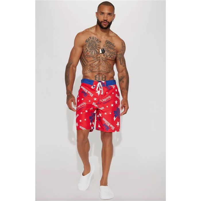 Pabst Blue Ribbon Pabst Blue Ribbon - Men's 8.5" Elastic Swim Shorts ...
