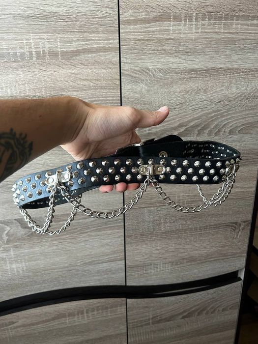 Japanese Brand Vintage avant garde studded belt with chains y2k punk ...