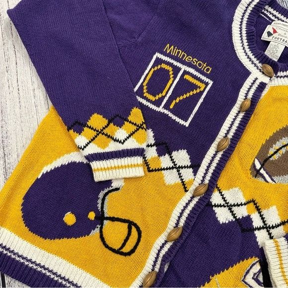 Vintage Vintage Minnesota Vikings Hand Embroidered Cardigan Sweater ...