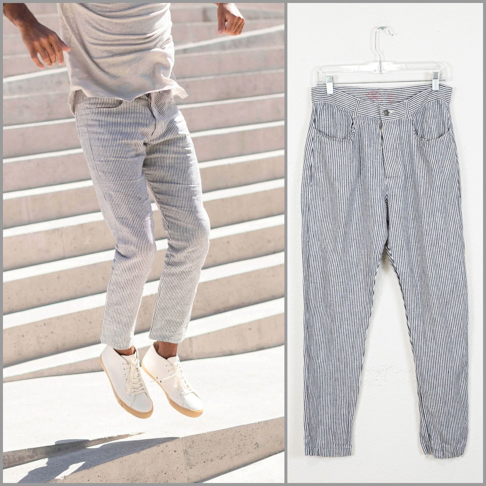 Alex Crane Alex Crane Men's Cham Pants French Linen Yarn dye Striped 30 ...