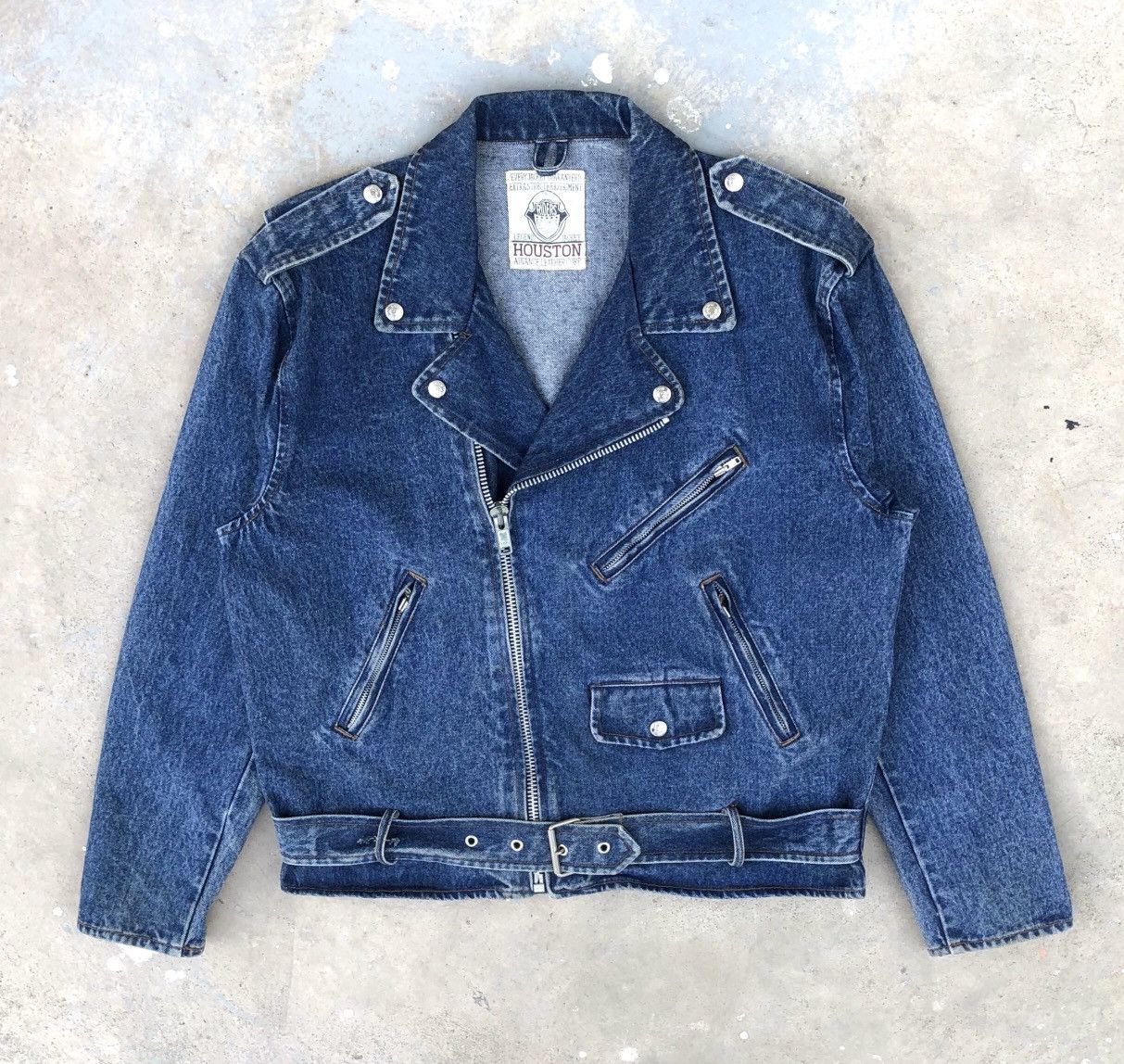 Vintage Vintage Houston Double Collar Riders Motorcycle Denim Jacket ...