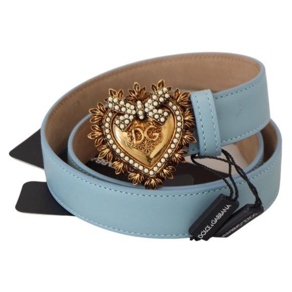 Dolce & Gabbana NEW DOLCE & GABBANA Belt Blue Leather DEVOTION Heart DG ...