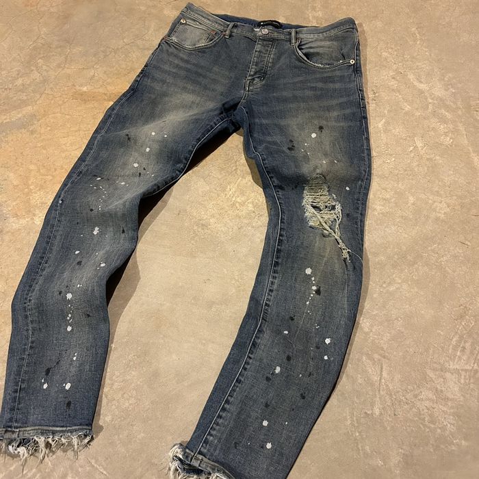 Designer Purple Brand P002 Mid Indigo Destroy Paint Jeans Distressed ...