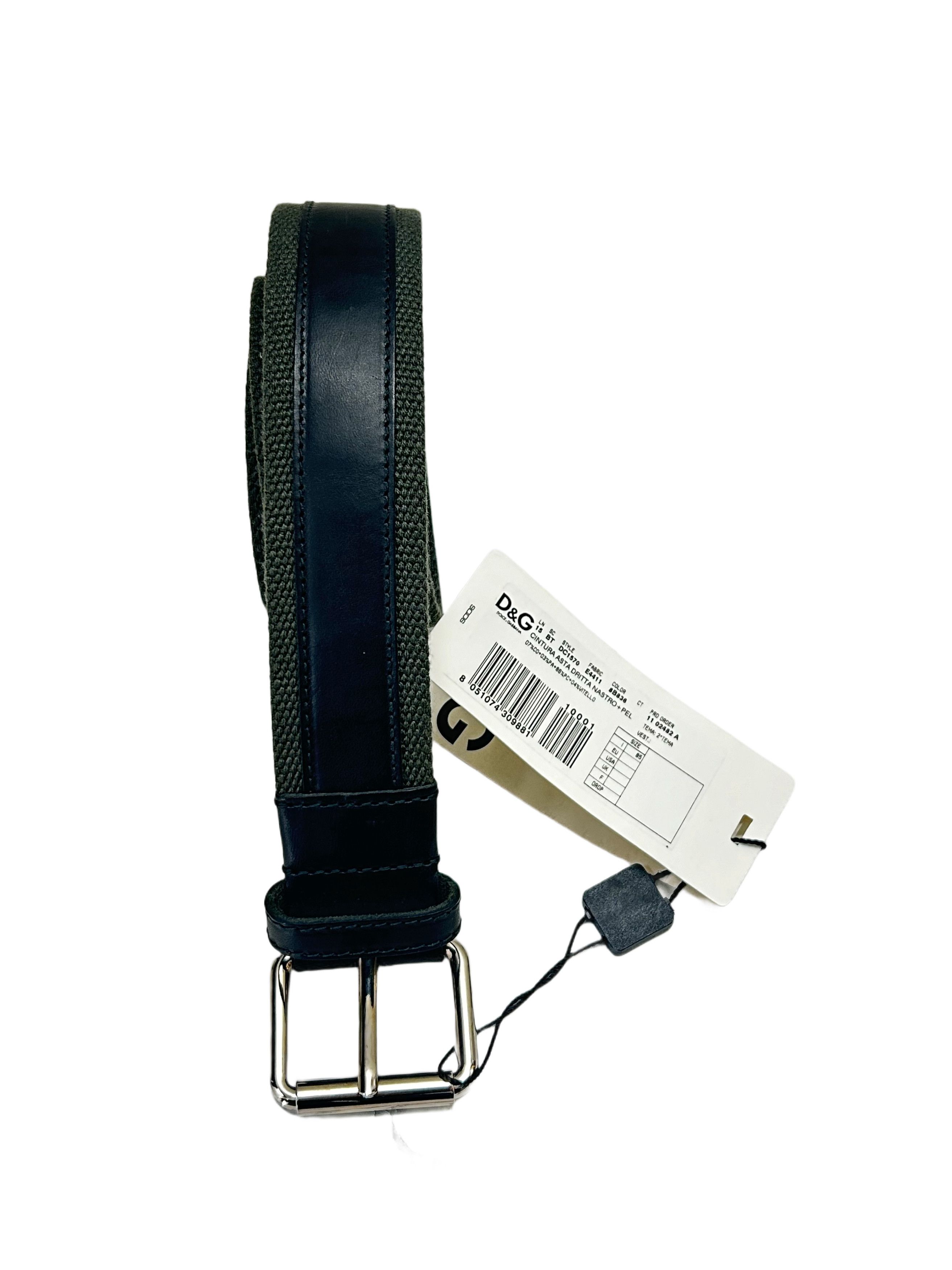 Dolce & Gabbana Dolce & Gabbana Blk/Gry Leather & Canvas Notch Buckle ...
