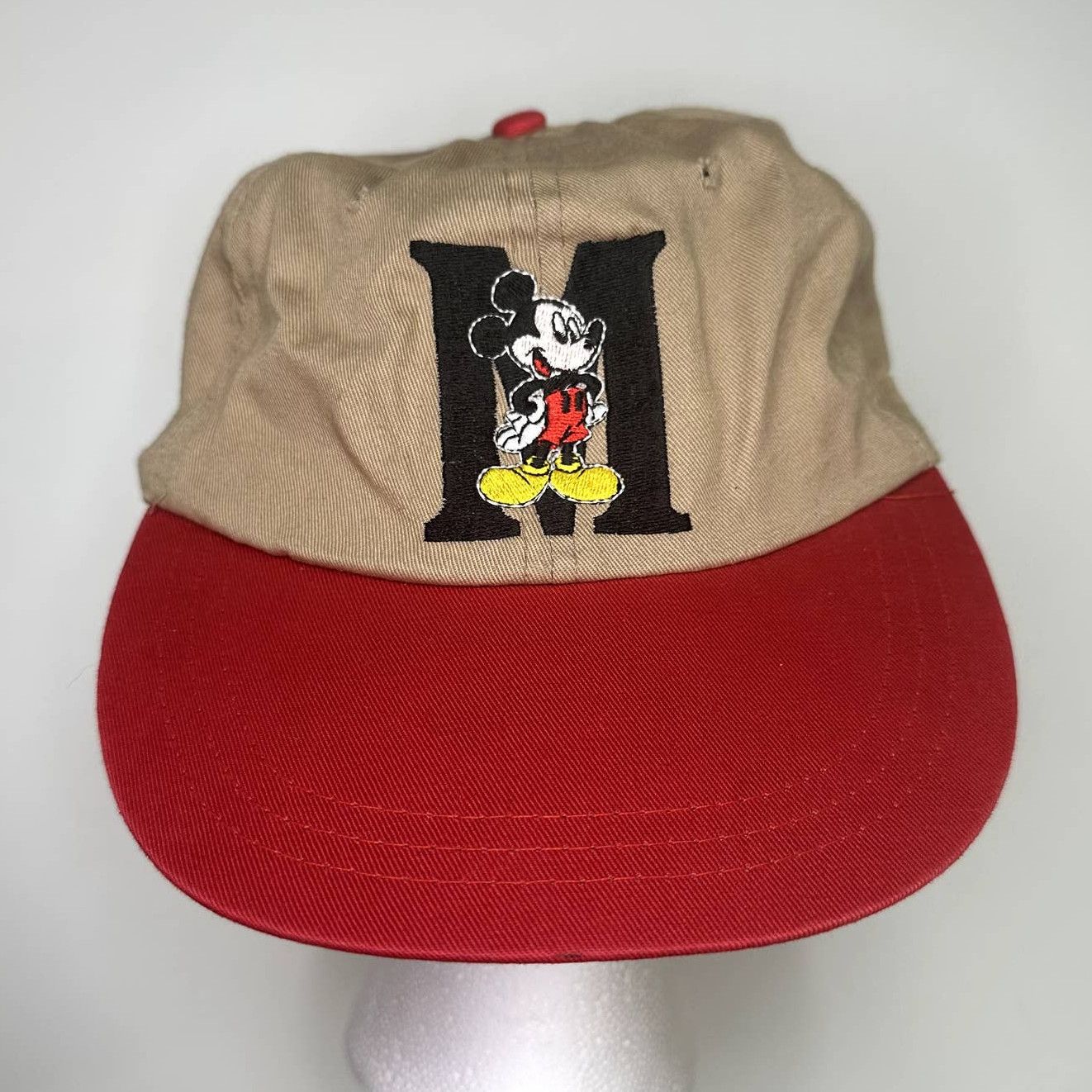 Disney Vintage Mickey Mouse Hat Disney 90s Baseball Cap Tan Red | Grailed