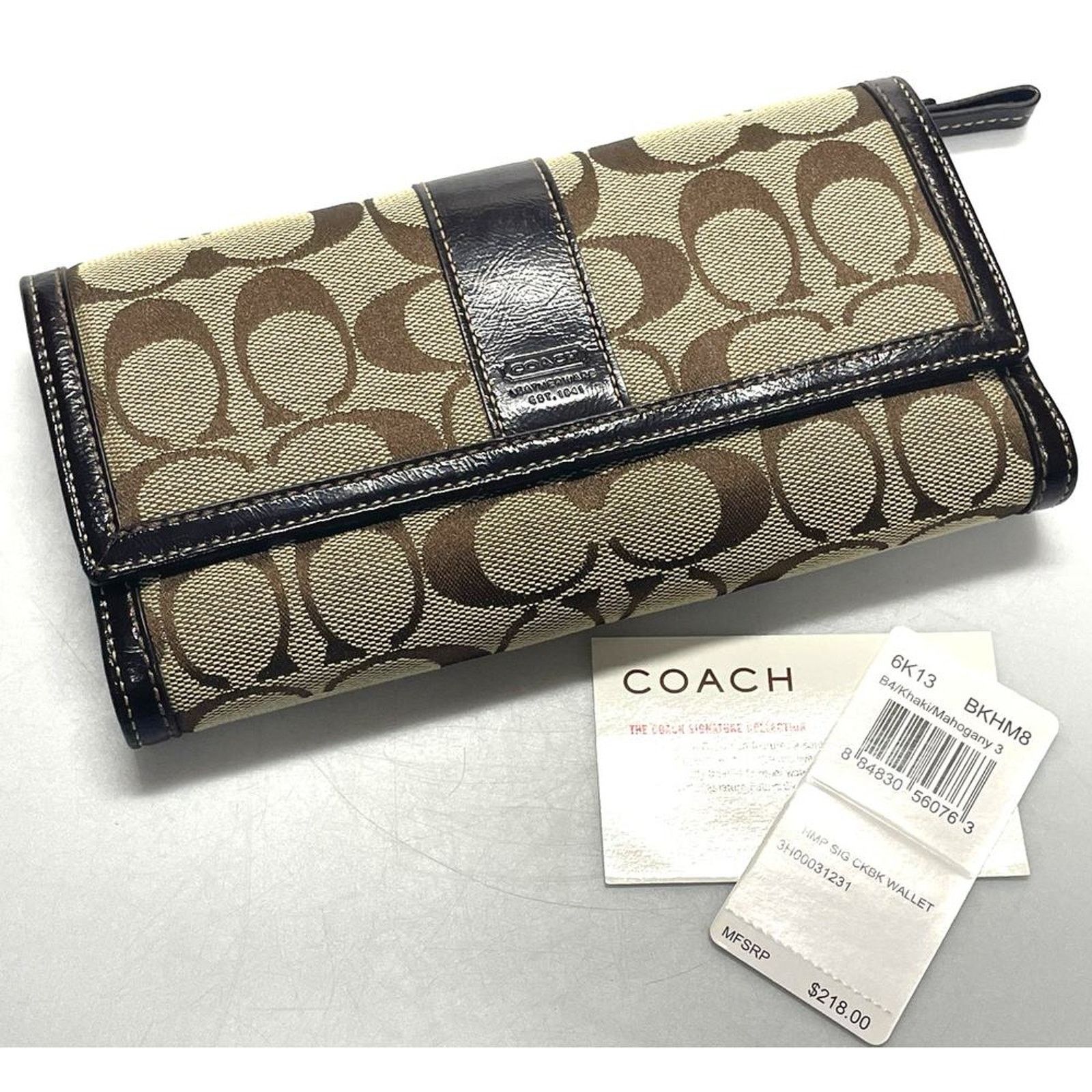 Coach NWT Coach Tri-Fold Wallet in Signature Canvas Khaki | Grailed