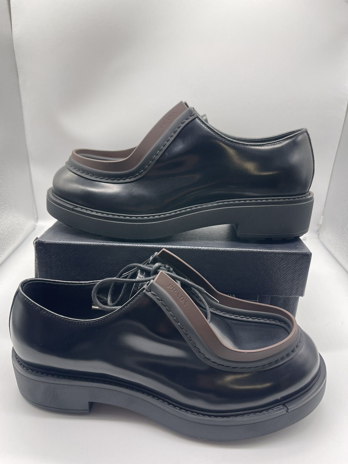 Prada Prada DIAPASON OPAQUE BRUSHED LEATHER LACE-UP SHOES Prada Prada DIAPASON OPAQUE BRUSHED LEATHER LACE-UP SHOES