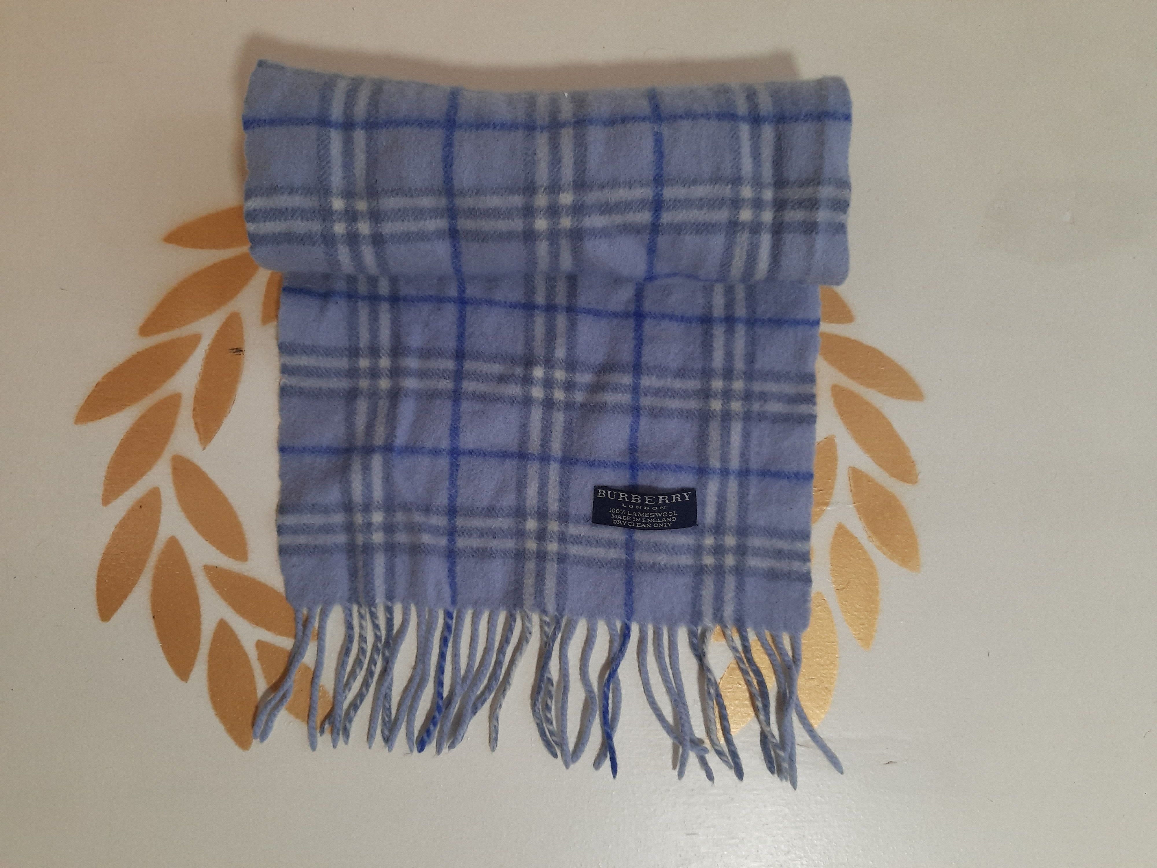Burberry × Luxury × Vintage Burberry Checkered Cashmere Blue Scarf ...