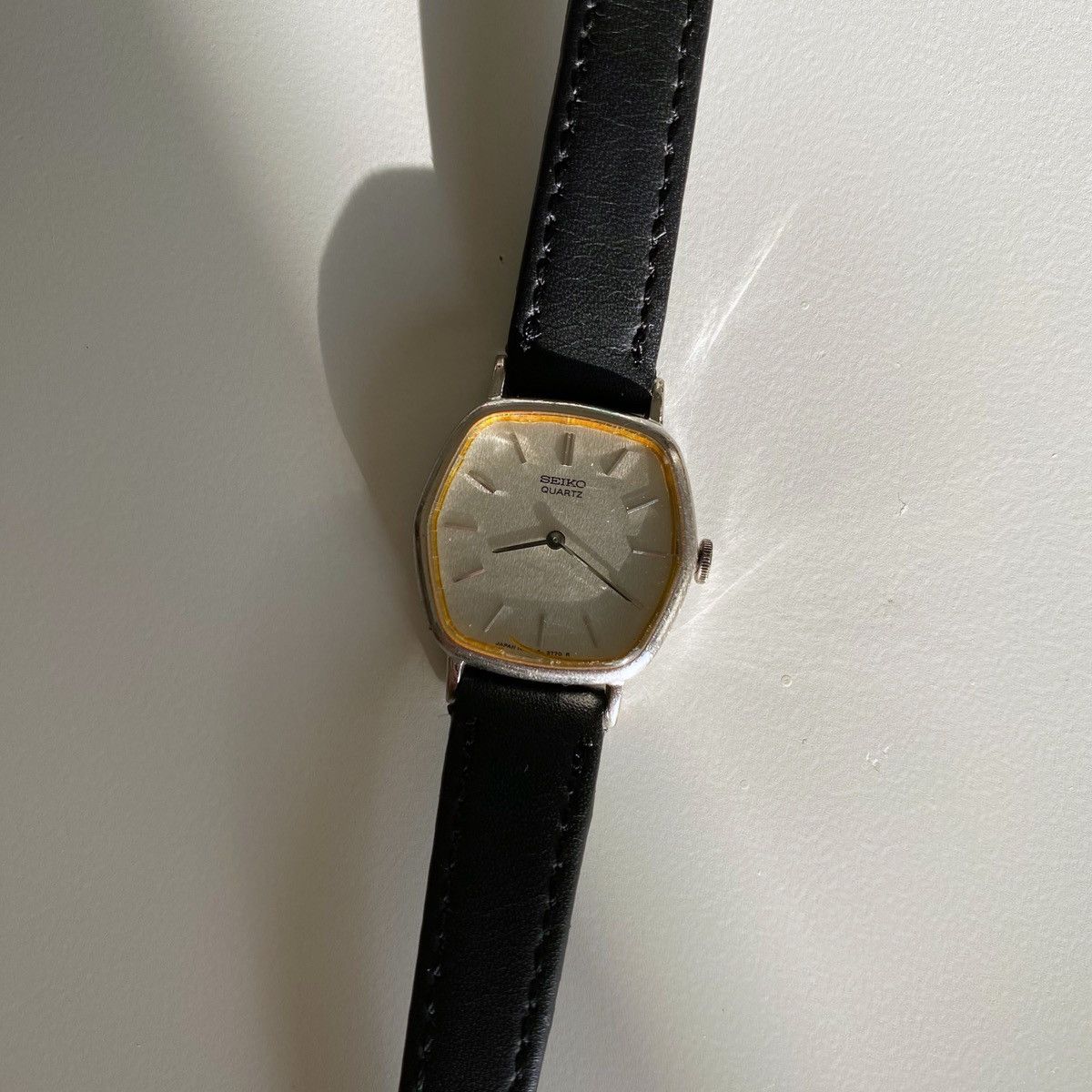 Seiko × Vintage Seiko 80s Silver Square Black Leather Watch | Grailed