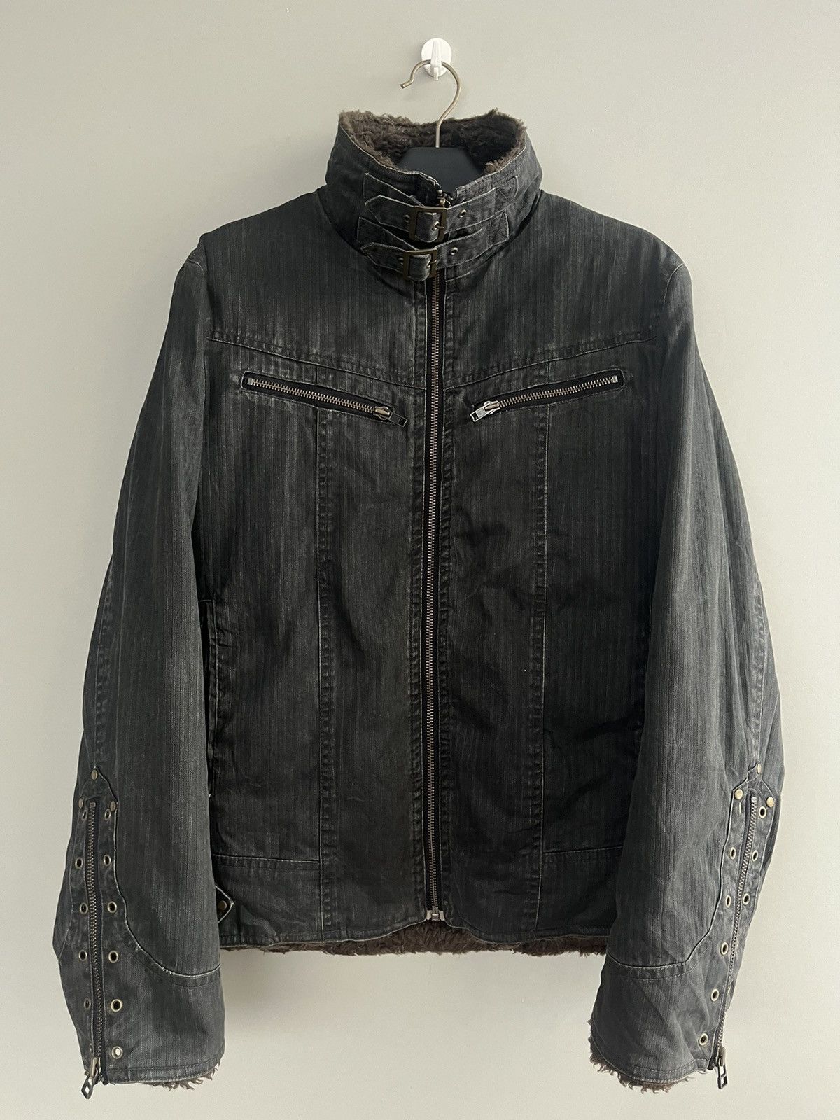 14th Addiction × KMRii × Yasuyuki Ishii JAPANESE SPINACH FUR DETROIT JACKET SHERPA GOTHIC PUNK ...