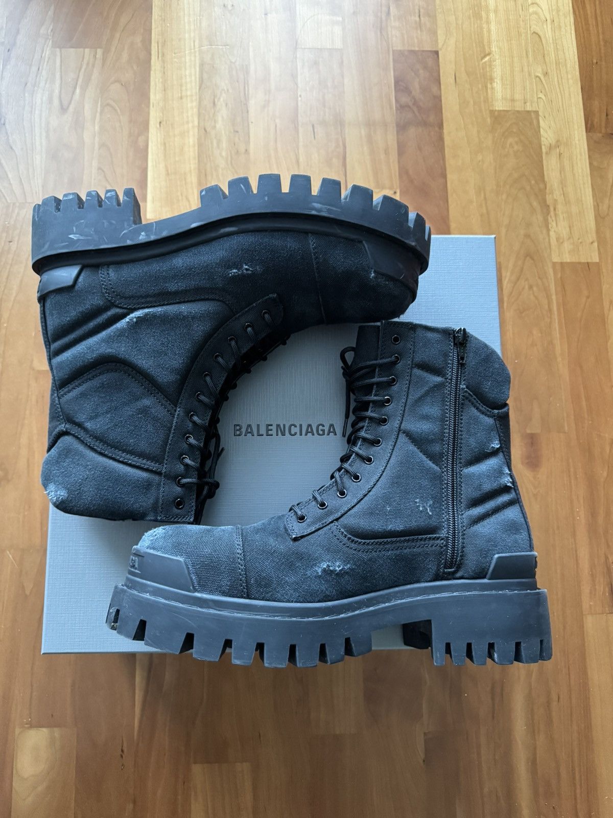 Balenciaga Balenciaga Distressed Combat Strike Canvas Boot Black | Grailed