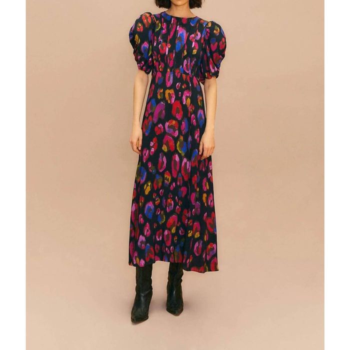 Farm Rio FARM RIO Slit Midi Dress In Black Iridescent Leopard | Grailed