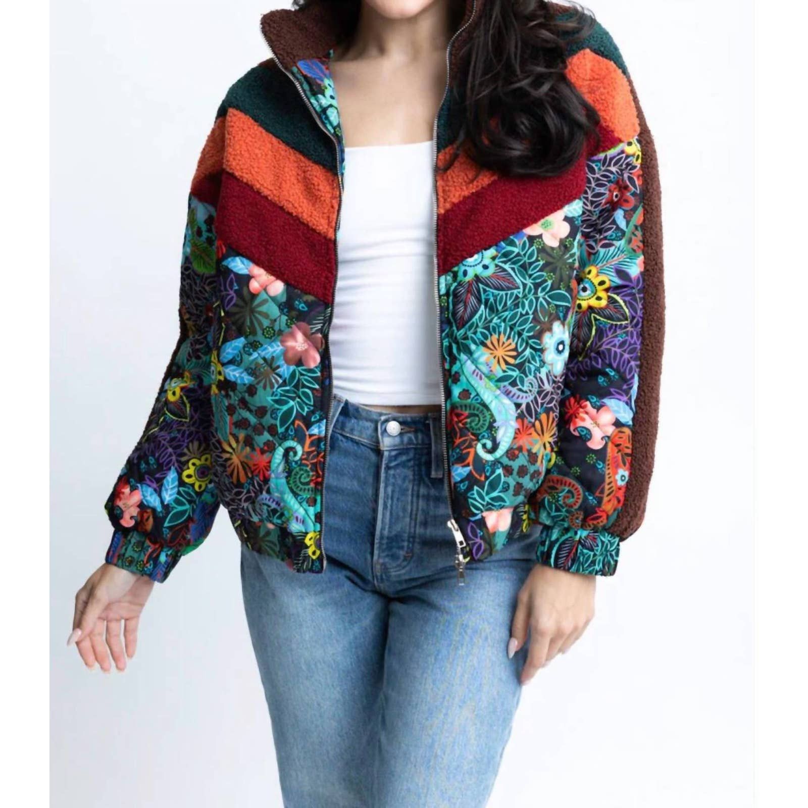 Designer KARLIE Chevron Floral Puffer Jacket In Brown | Grailed