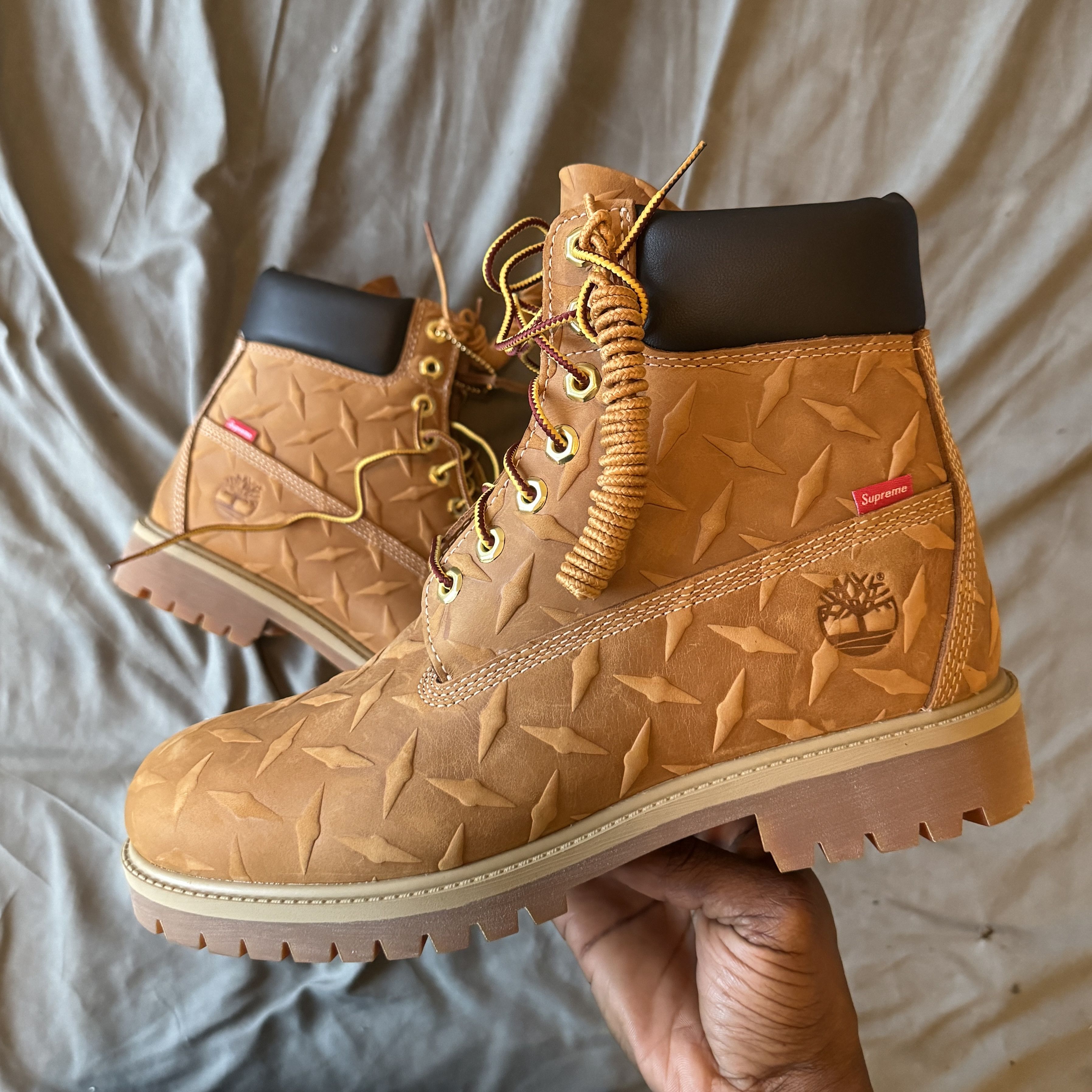 Supreme × Timberland Timberland x Supreme Diamond Plate Wheat | Grailed