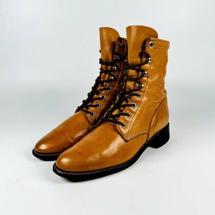 Justin Boots Vintage Women's Justin Tan Leather Combat Boots 5B L0621 ...