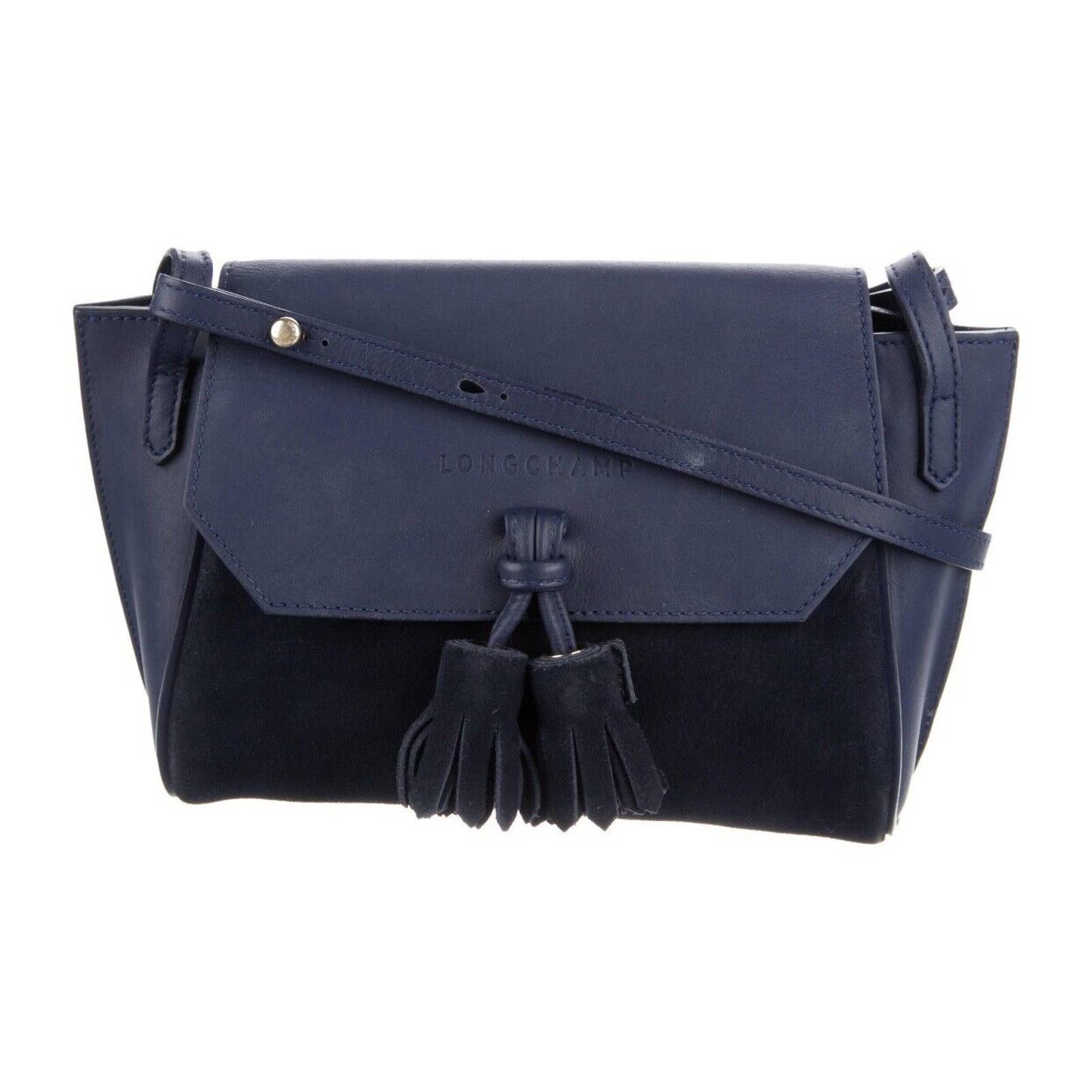 Longchamp LONGCHAMP Penelope Navy Blue Leather & Suede Crossbody Bag ...