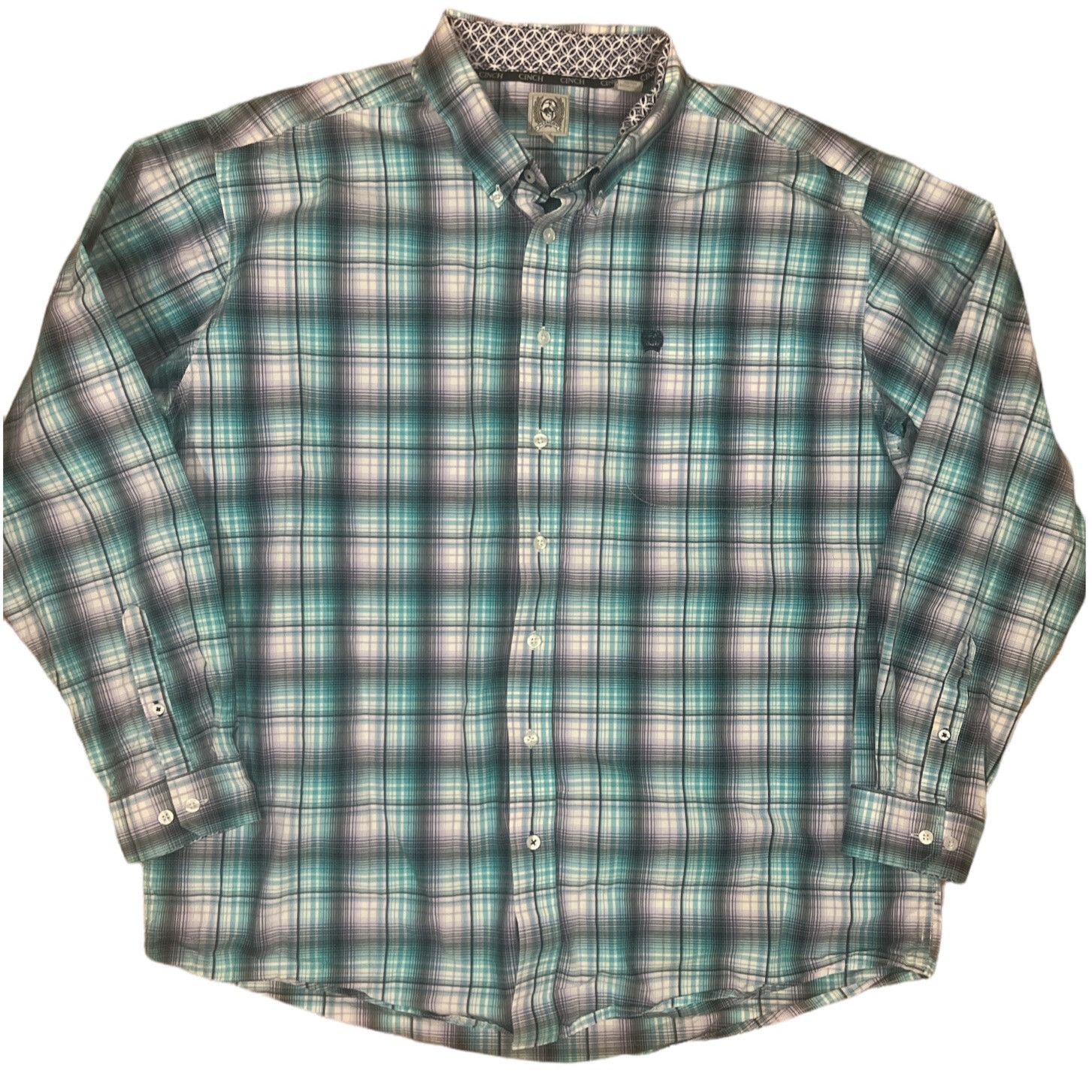 Cinch CINCH shirt mens XL blue purple plaid long sleeve cowboy wes ...