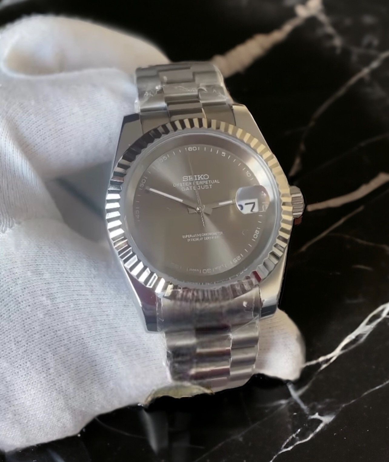 Japanese Brand × Seiko Seiko Mod Datejust Silver Minimalist Dial ...