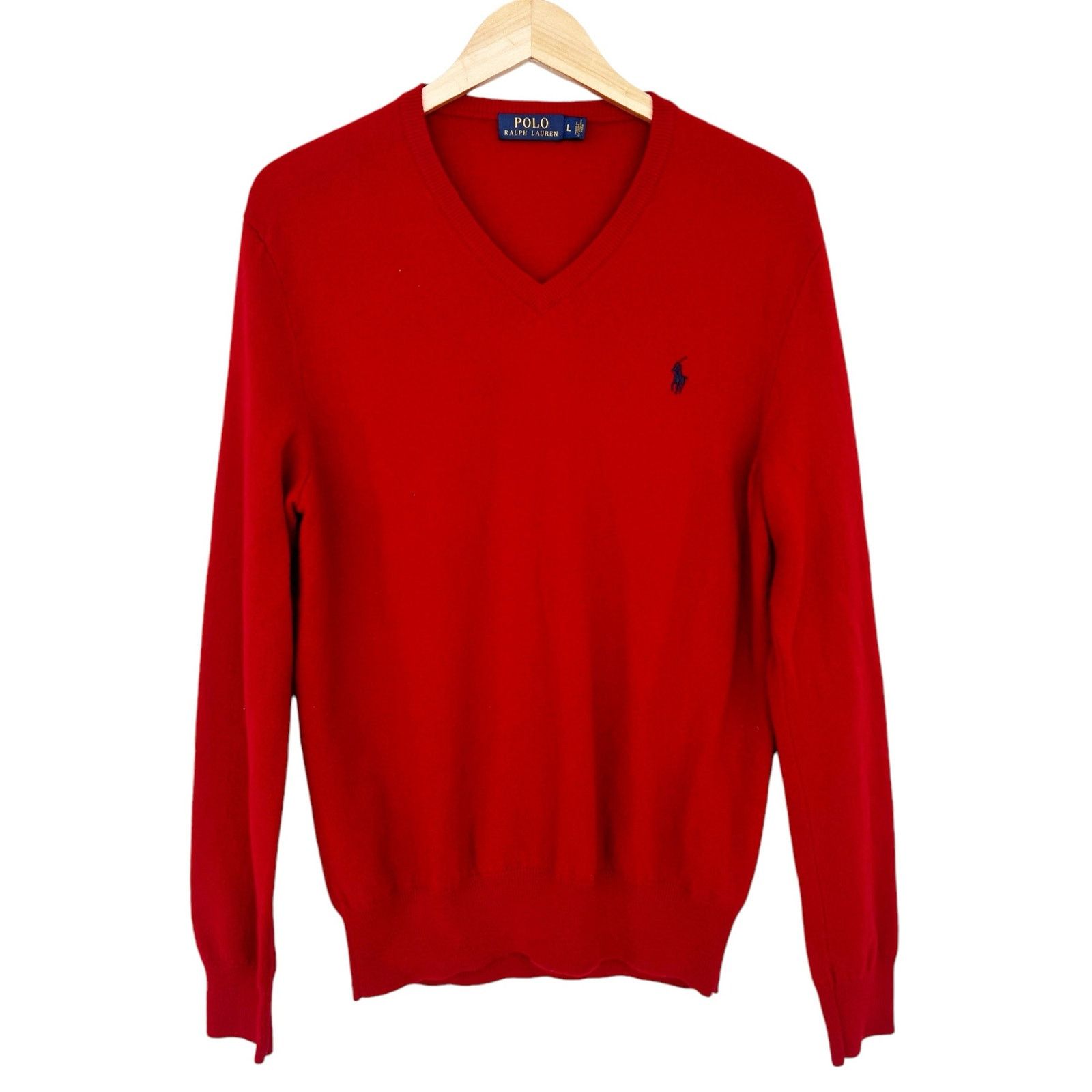 Polo Ralph Lauren Polo Ralph Lauren Red Merino Wool V Neck Sweater Sz L ...