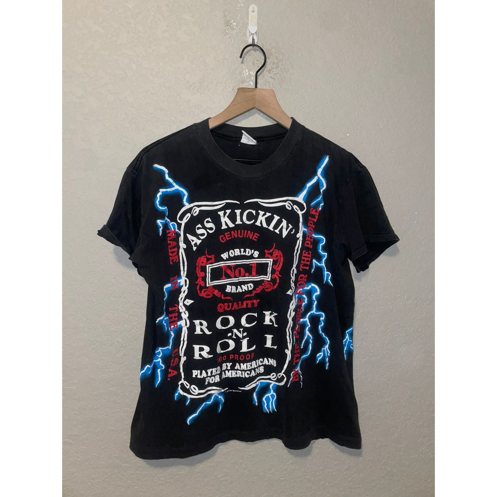 Vintage 90s USA Thunder Ass Kickin Rock N Roll Lightning Shirt VTG L ...