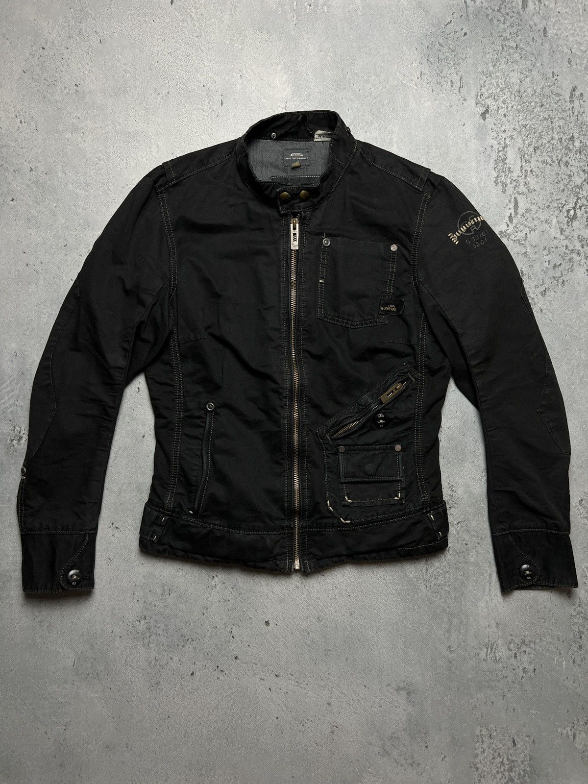 G Star Raw Vintage G-Star Raw Biker Denim Jacket Elwood Multi Pocket ...