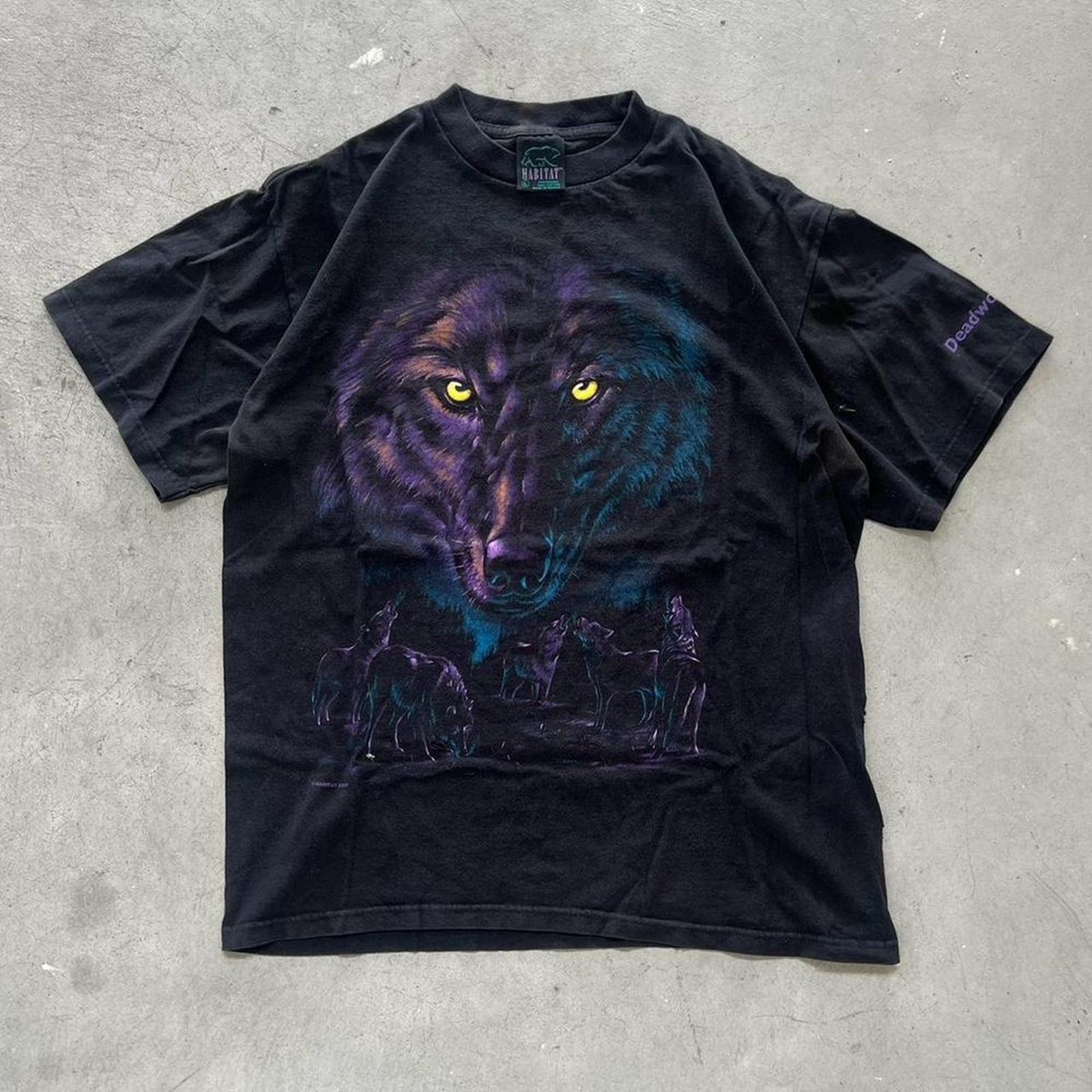 Animal Tee × Habitat × Vintage Vintage 90s Wolf Animal Big Face Wolves ...