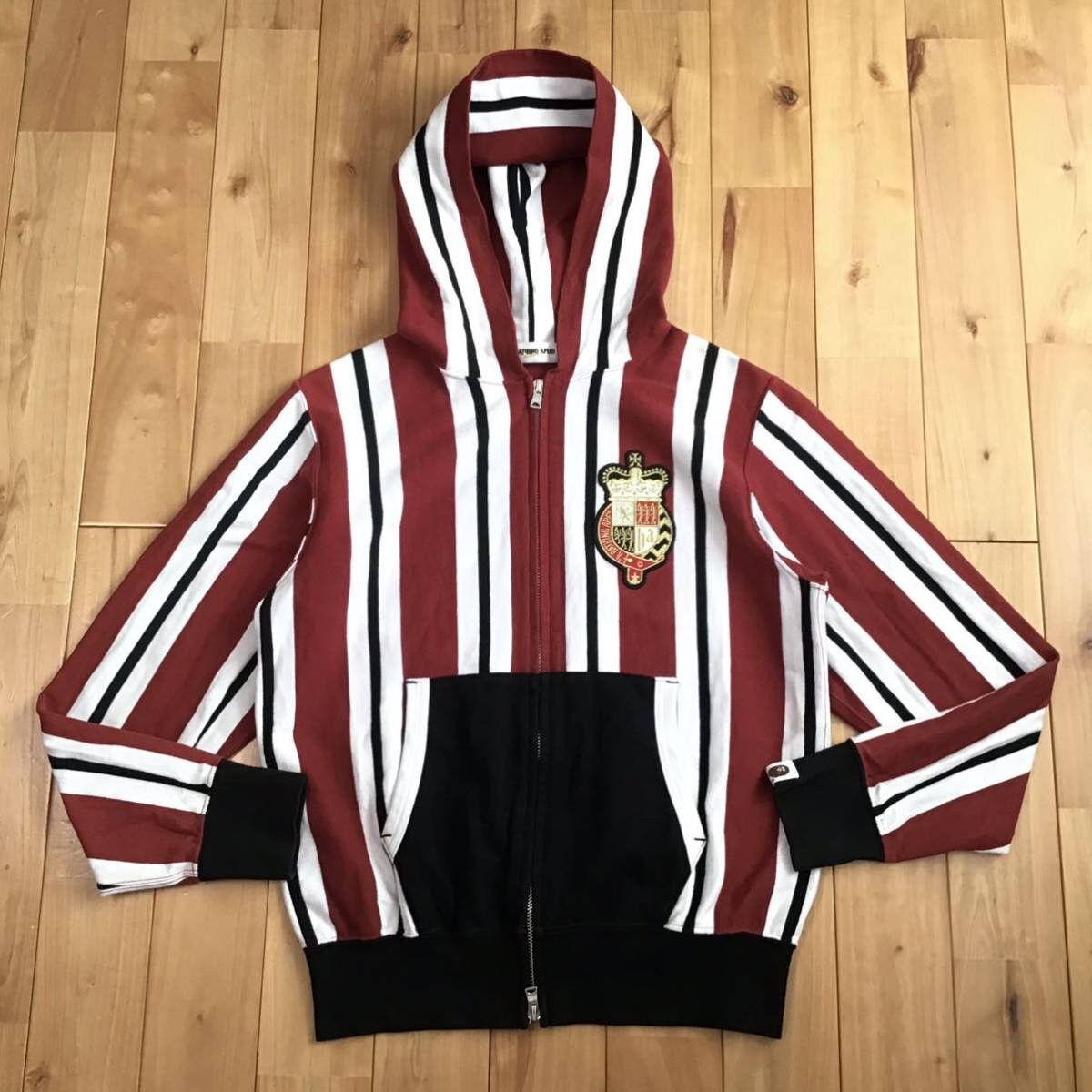 Bape × Nigo BAPE Emblem stripe zip hoodie dark red a bathing ape NIGO ...