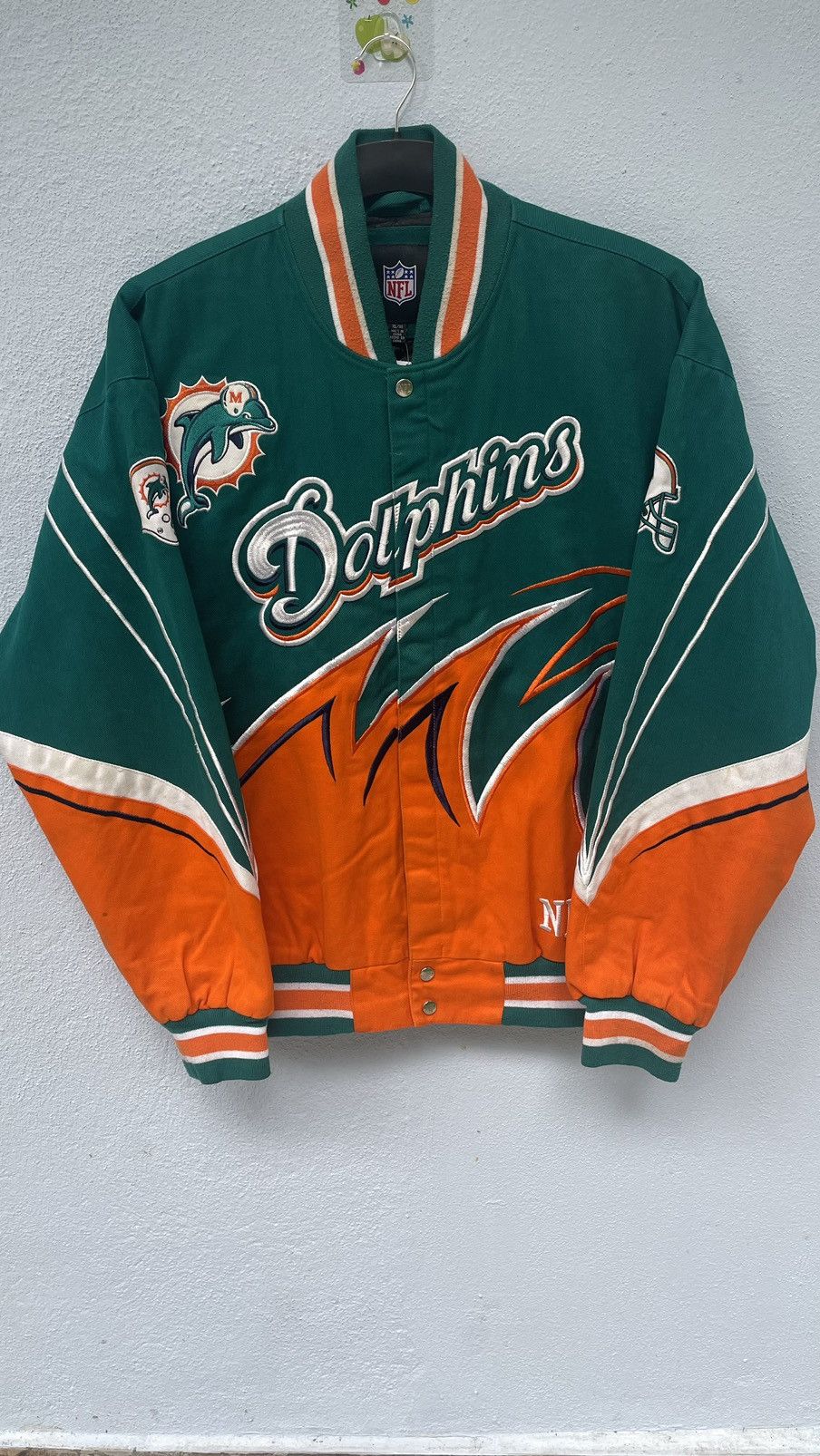 Denim Jacket × NFL × Vintage Vintage NFL miami dolphin denim jacket big ...