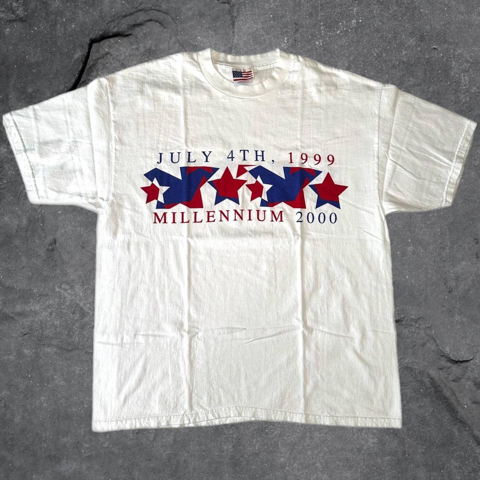 Vintage July 4th 1999 millennium 2000 vintage white USA american t ...
