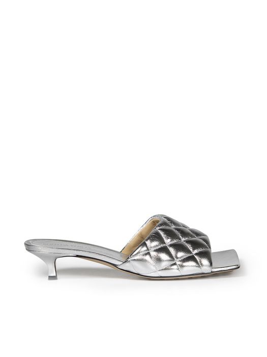 Bottega Veneta Silver Leather Padded Kitten Heel Mules | Grailed