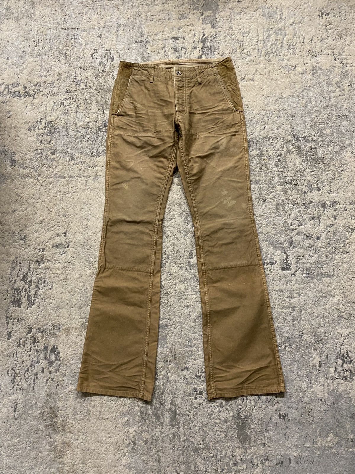 Isamu Katayama Backlash Backlash Suede Panel Oil Stained Bootcut Pants ...