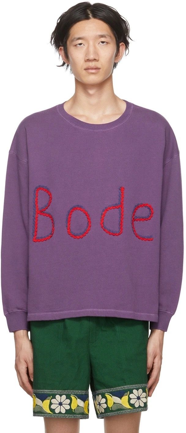 Bode BODE logo Ric Rac-Trimmed Cotton Sweatshirt - Purple | Grailed