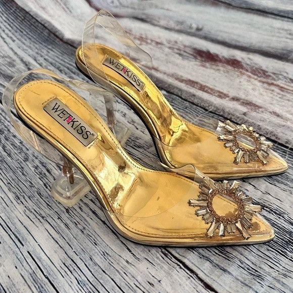 Other Wet Kiss Transparent & Gold Embellished Pumps | Grailed