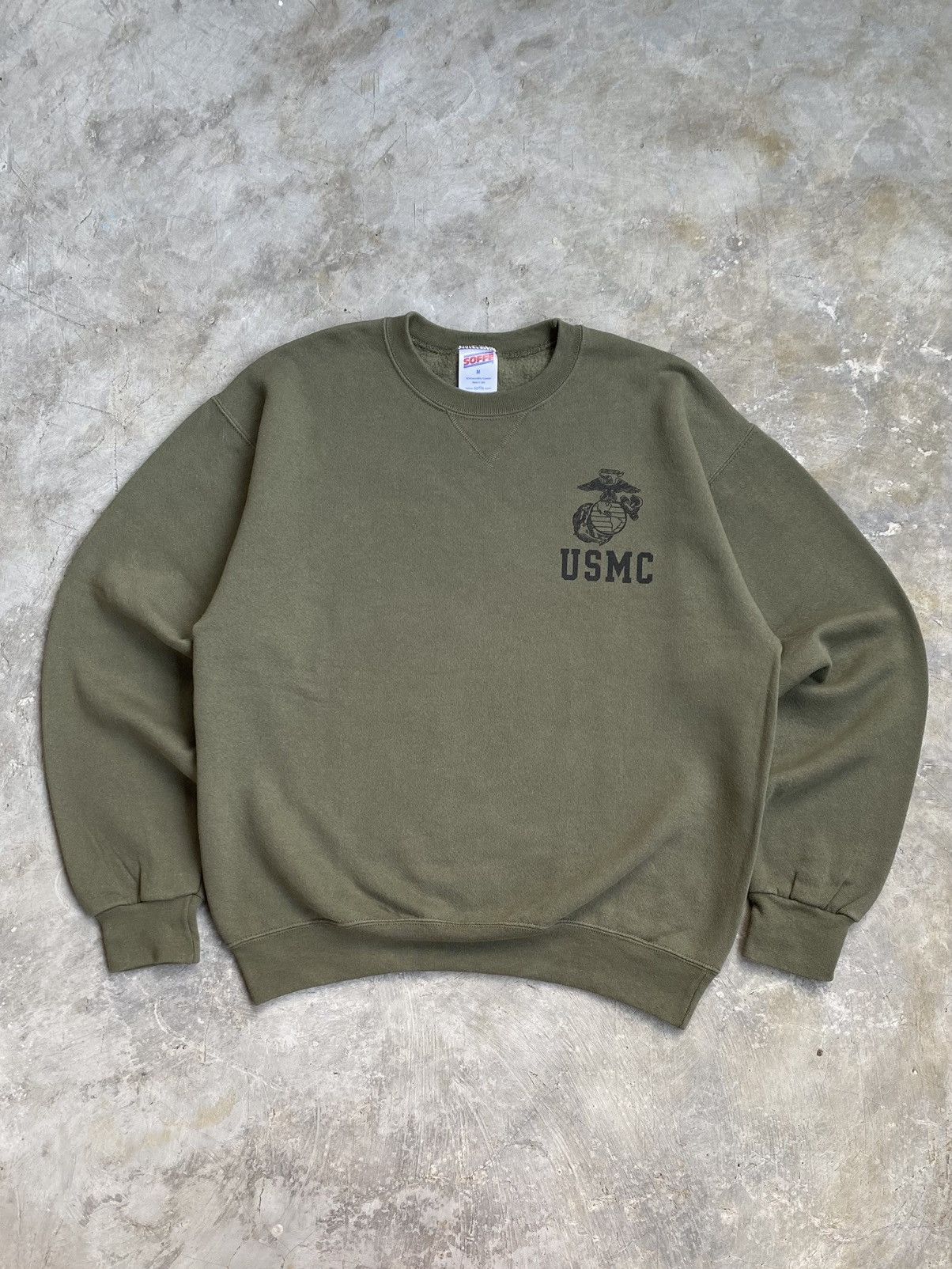 Military × Usmc × Vintage 1990s Faded Olive Green USMC Sweatshirt | Grailed