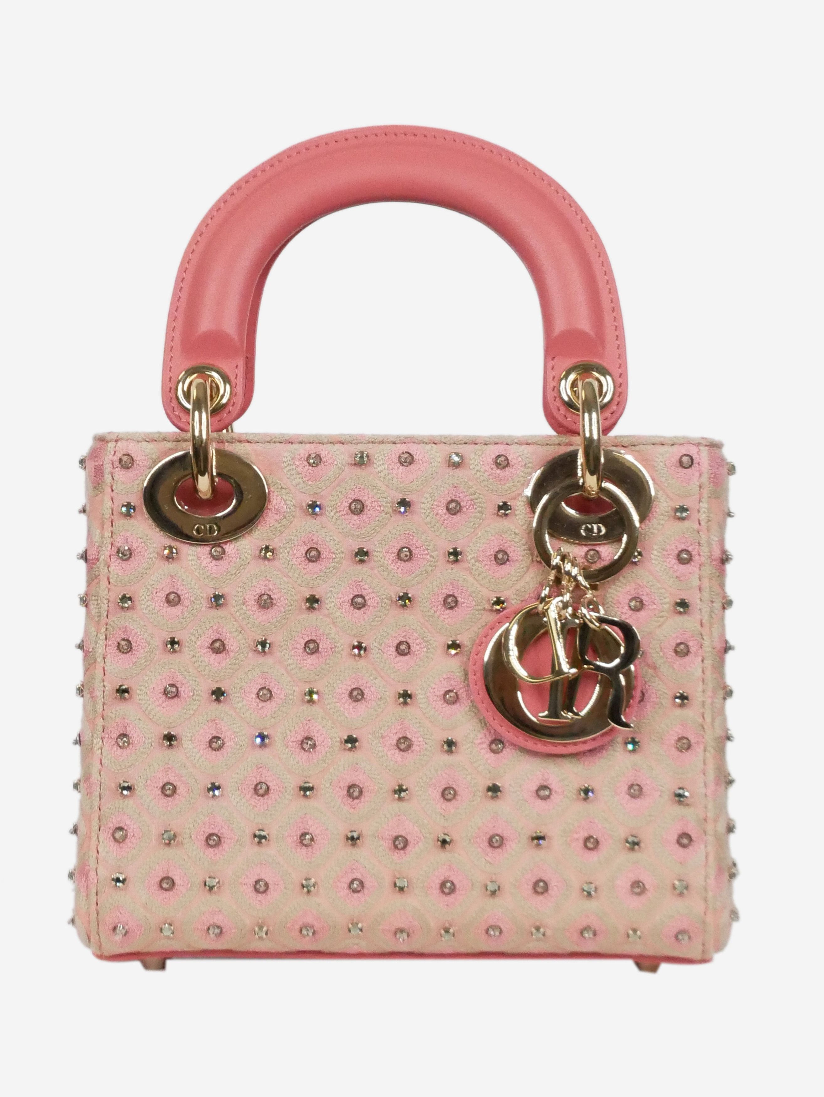 Dior Pink crystal embellished mini Lady Dior top-handle bag | Grailed
