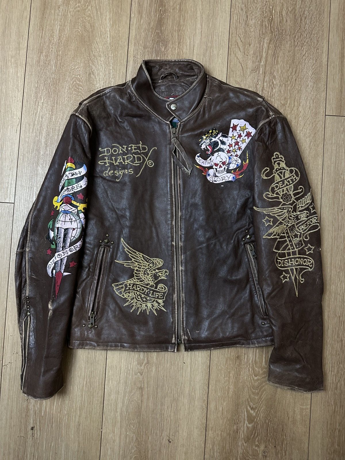 Ed Hardy Ed Hardy Brown Leather Jacket Grailed 8493