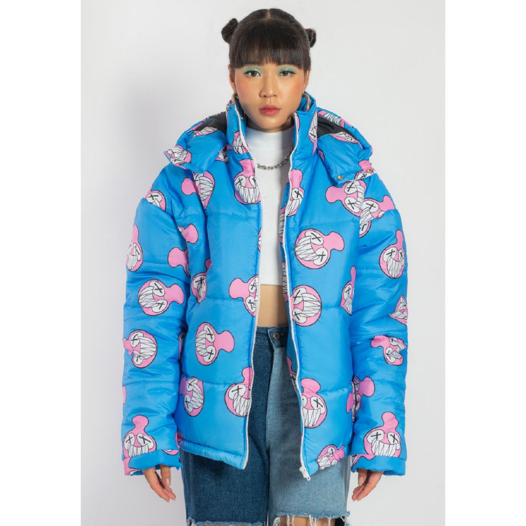 Bomber Jacket PUFFER JACKET SMILEY FACE BLUE | Grailed