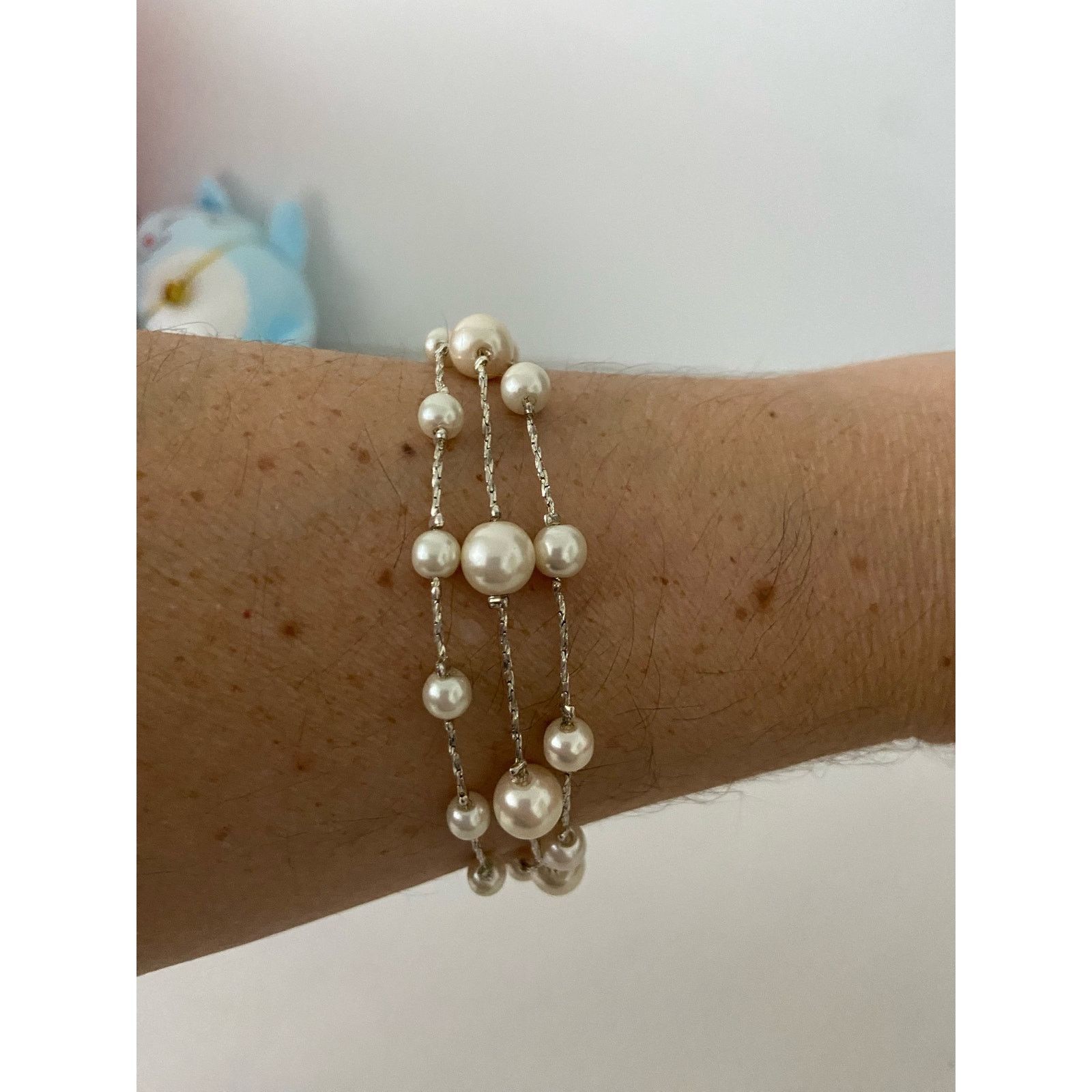 Generic Icing layered faux pearl chain bracelet silver tone | Grailed